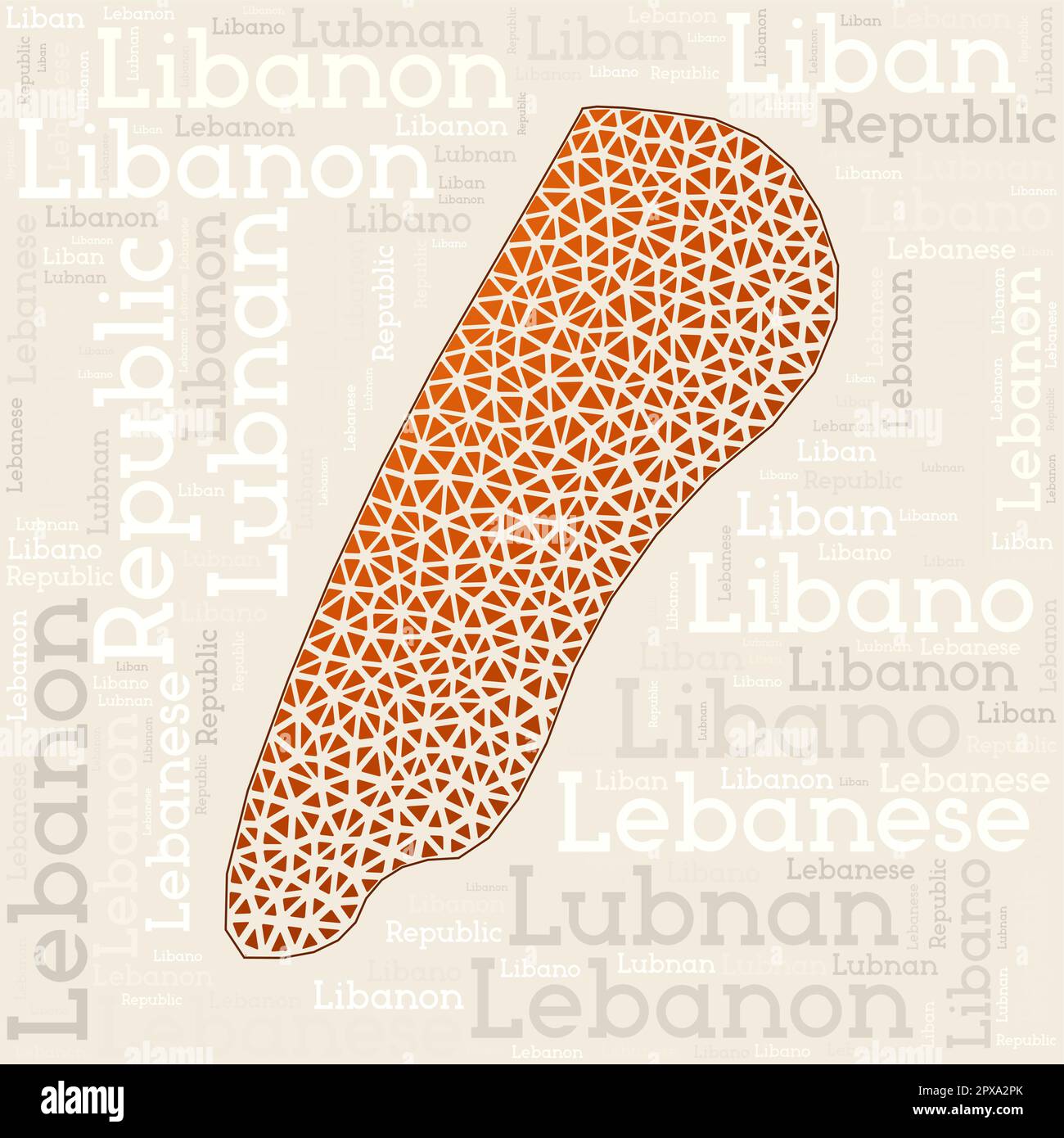 Design de carte Liban. Noms de pays dans différentes langues et forme ...