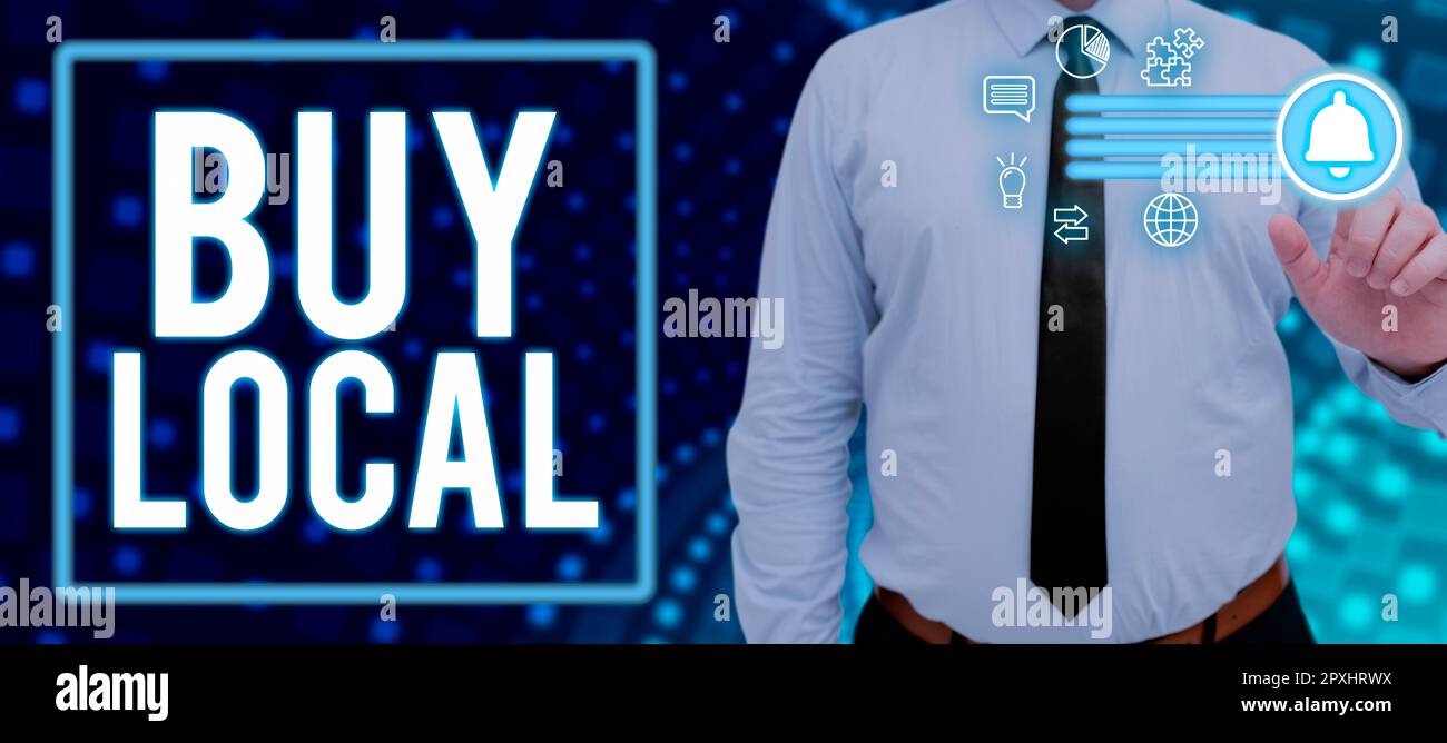 Légende conceptuelle Acheter local, idée d'affaires condescendant des ...