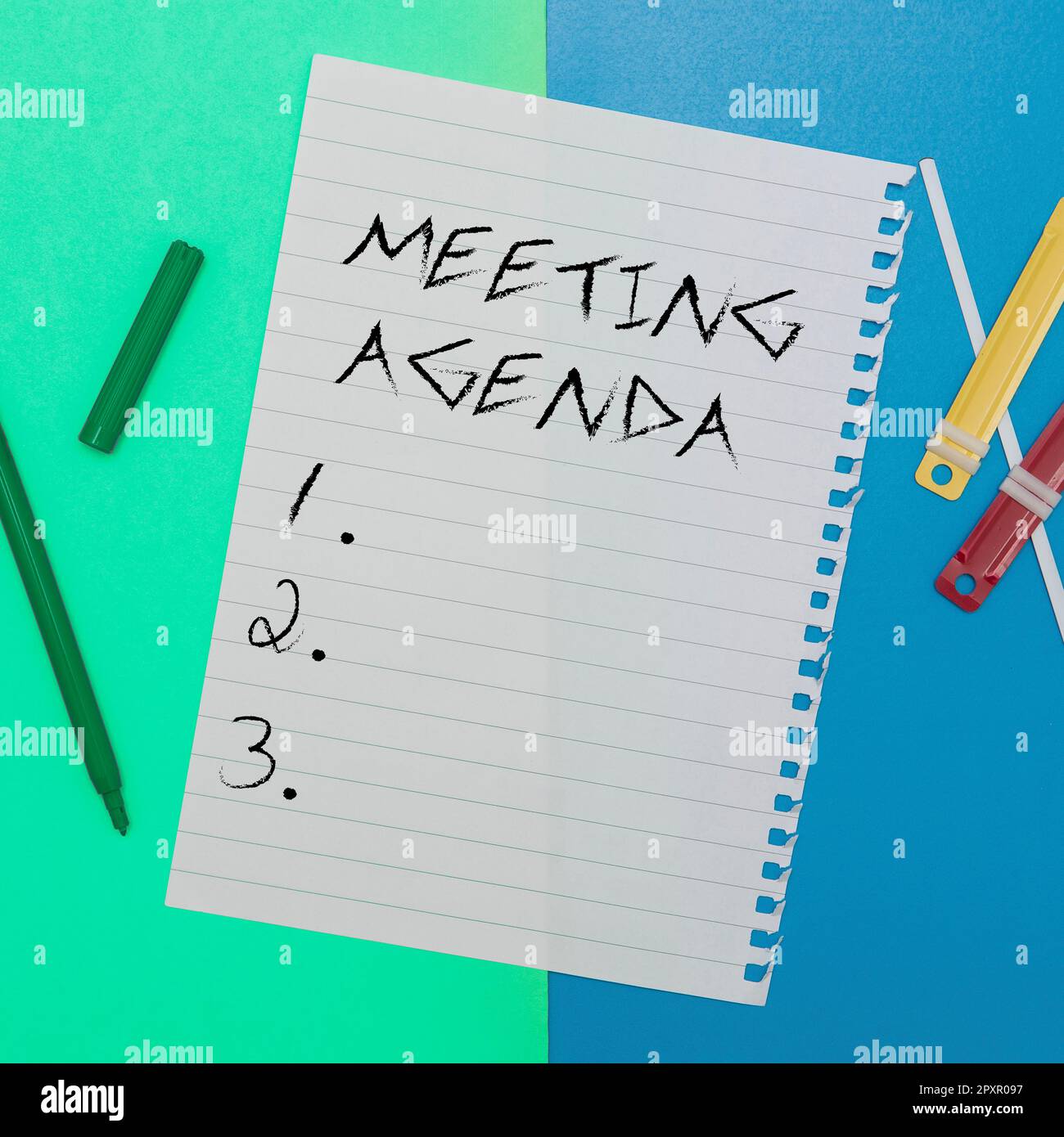 Rédaction l'affichage du texte ordre du jour de la réunion, mot écrit sur un ordre du jour ...