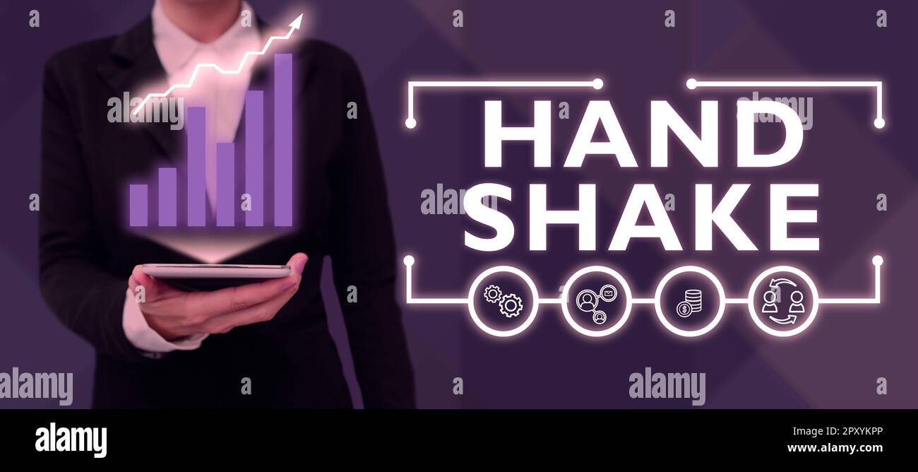 Écriture affichant du texte main Shake, Word pour un acte montrant que ...