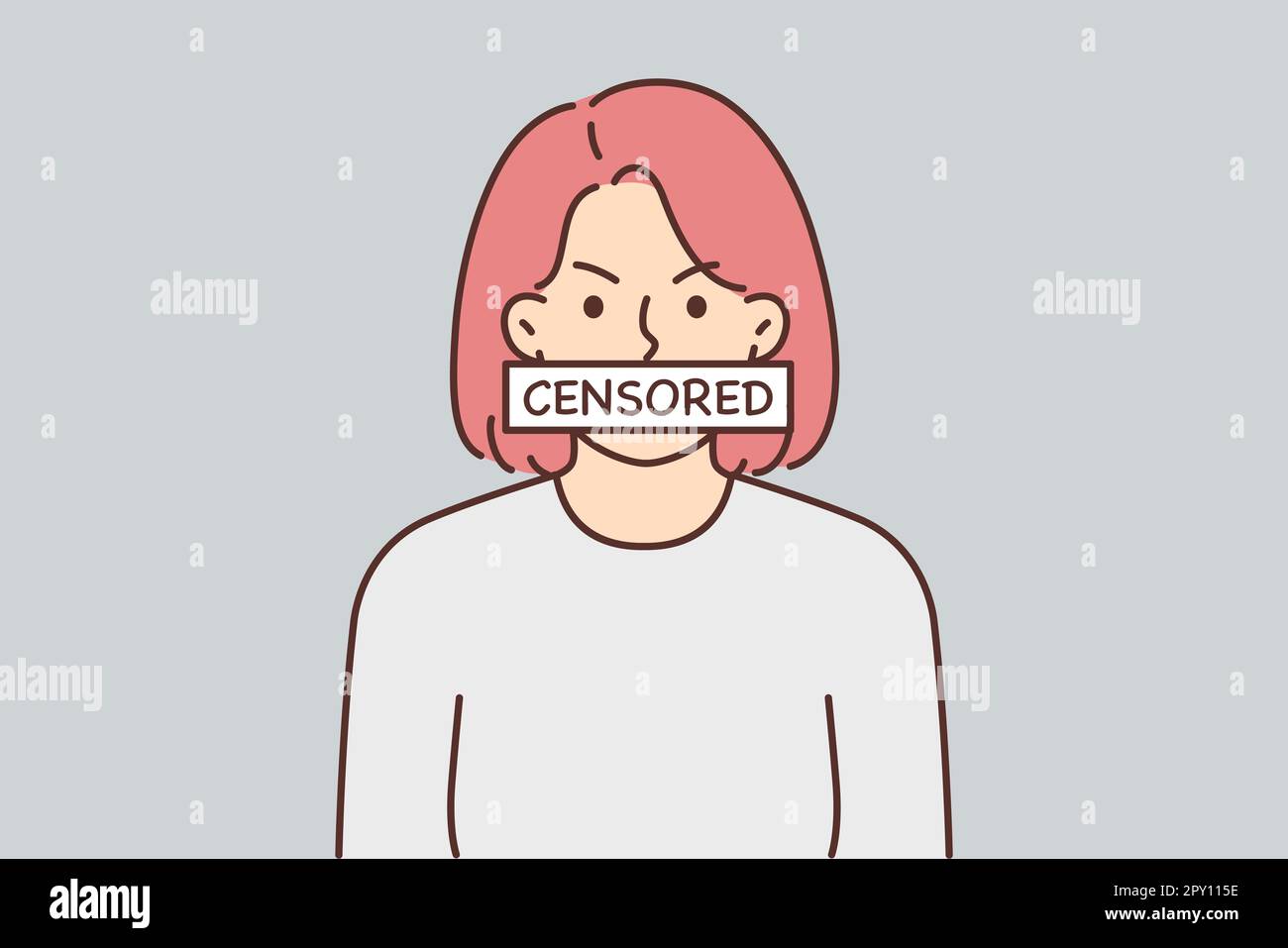 Une femme en colère avec un signe censuré couvrant la bouche symbolise ...