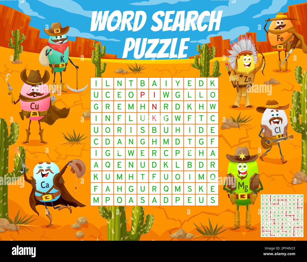 Jeu de puzzle de recherche de mot. Caractères de cowboy, shérif, bandit ...