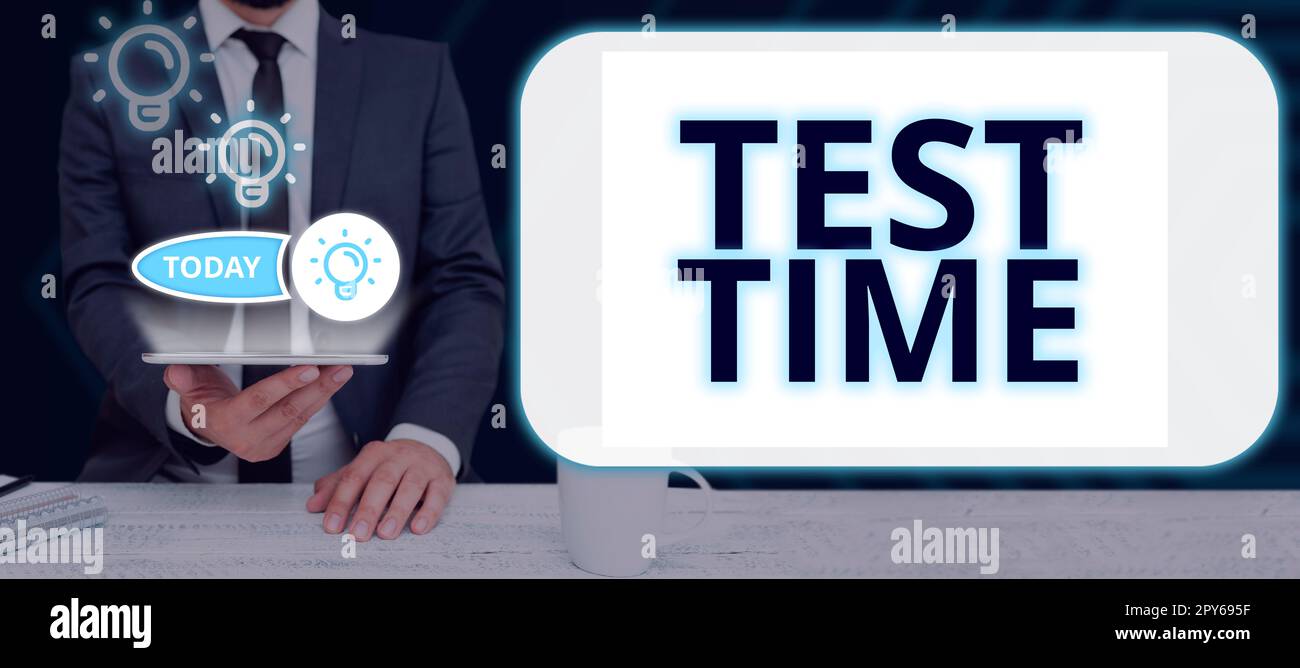 Légende conceptuelle Test de temps, mot pour moment pour prendre un ...