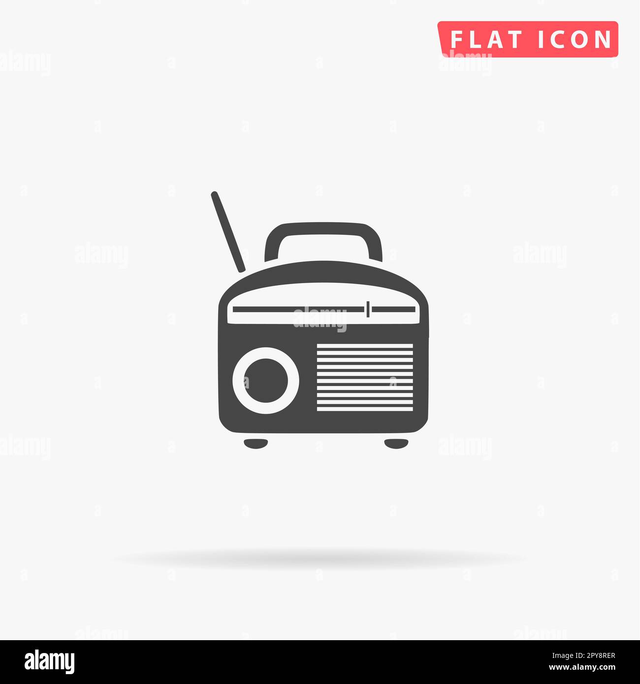 Radio. Symbole noir plat simple avec ombre sur fond blanc. Pictogramme ...
