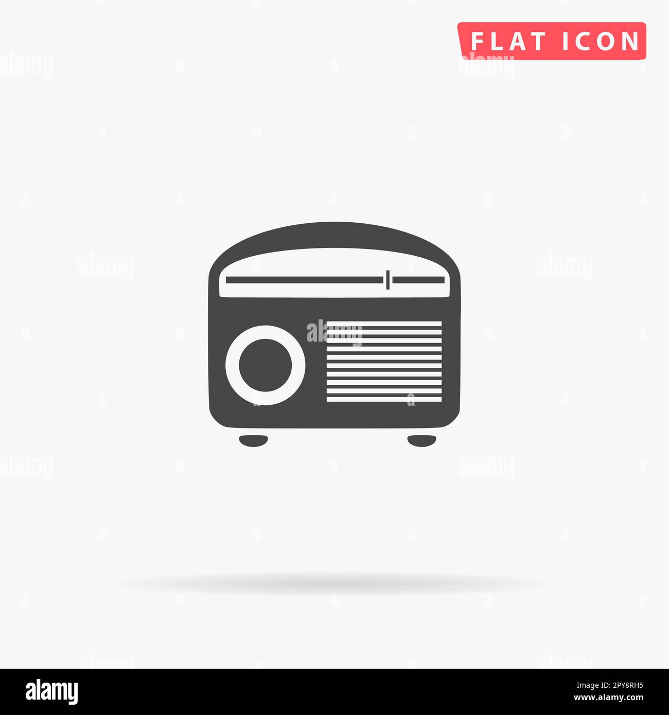 Tuner radio rétro. Symbole noir plat simple avec ombre sur fond blanc. Pictogramme d ...