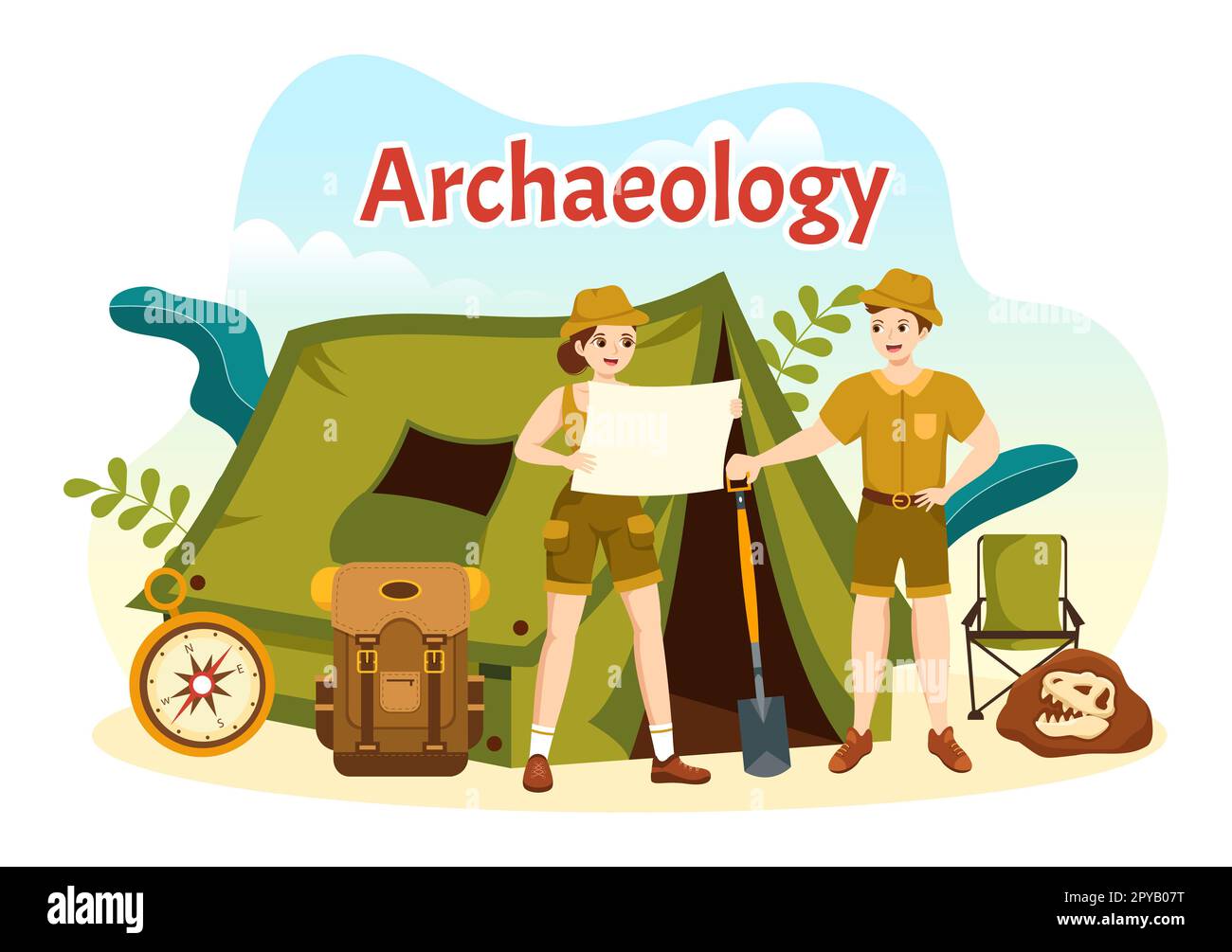 Archéologie Illustration avec excavation archéologique des ruines ...