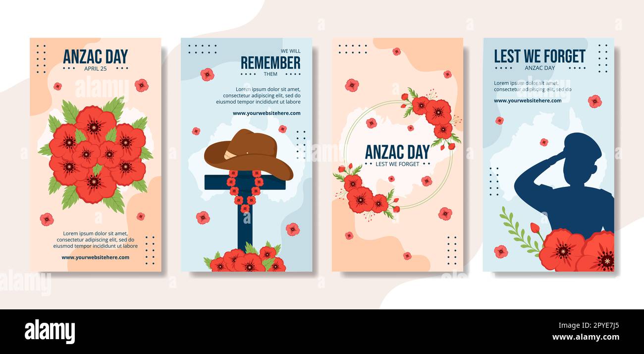 Anzac Day of Lest nous oublions social Media Stories dessin animé à la ...