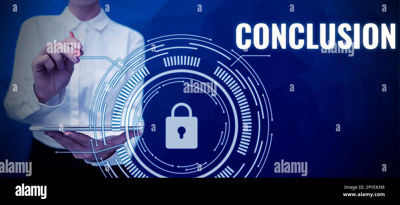 Écriture affichant la conclusion du texte. Concept d'affaires analyse ...