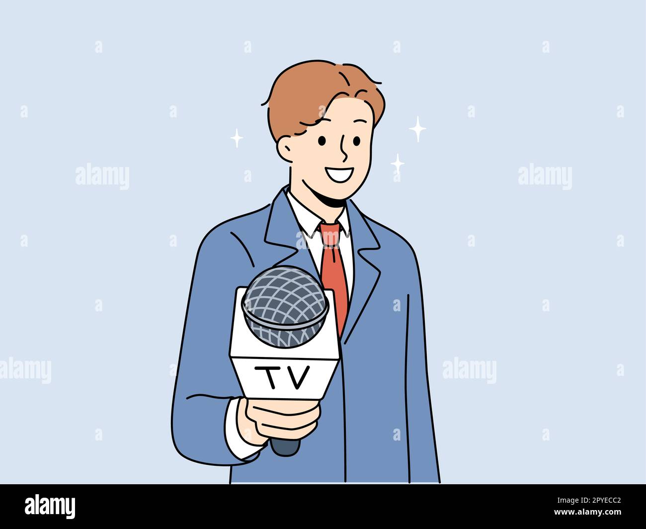 Un journaliste masculin avec un microphone dans les mains interviewer le public. Homme reporter ...