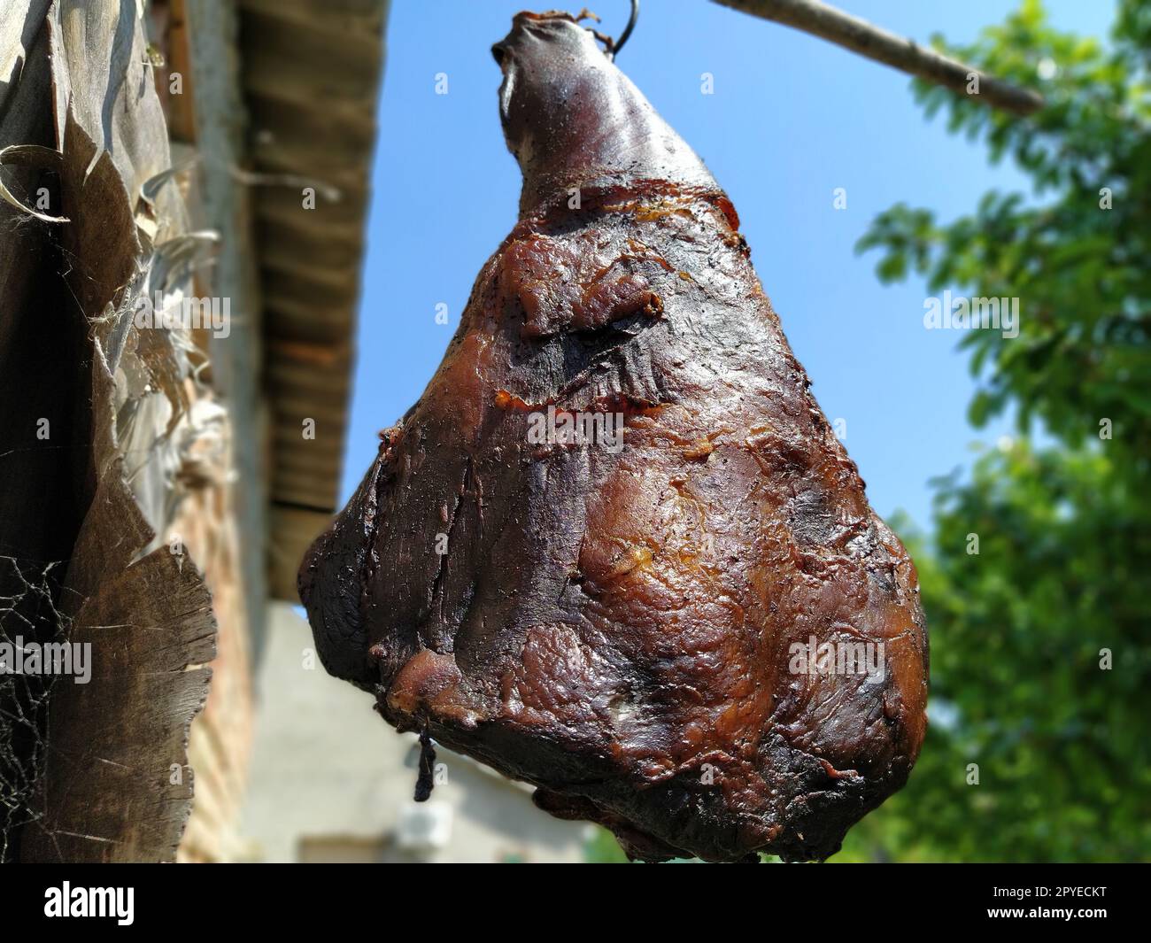 Jambon maison. Produit agricole des producteurs serbes. Cuisse arrière ...