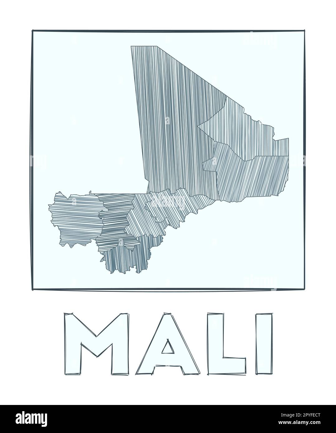 Croquis carte du Mali. Carte dessinée à la main en niveaux de gris du ...