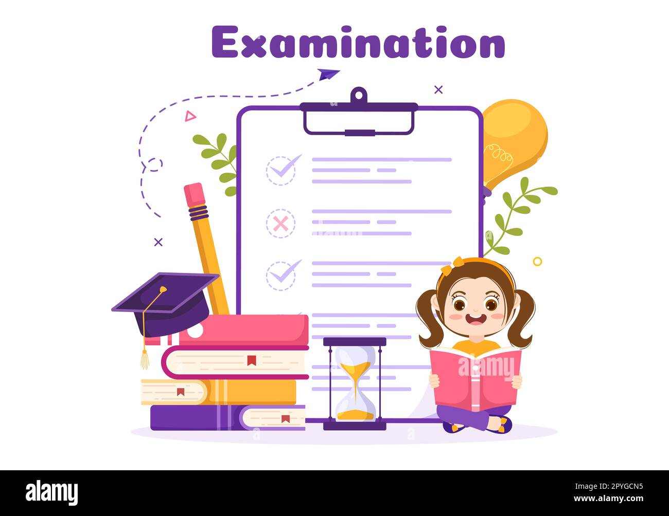 Illustration du papier d'examen avec les enfants, examen en ligne ...