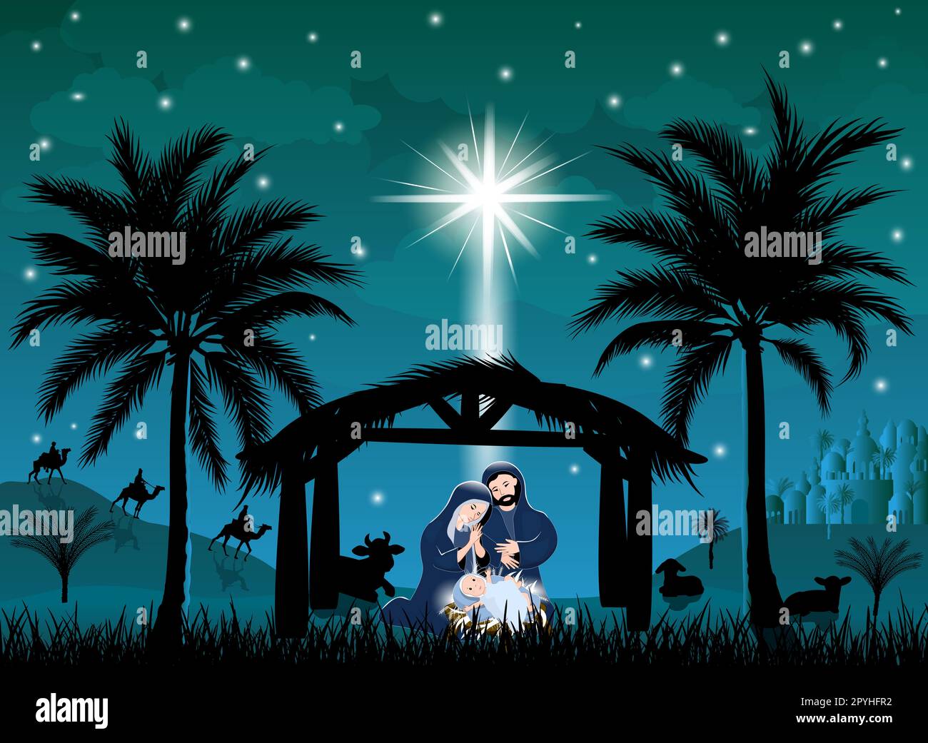 Scène de la Nativité de Jésus-Christ. Noël. La Vierge Marie et Joseph ...