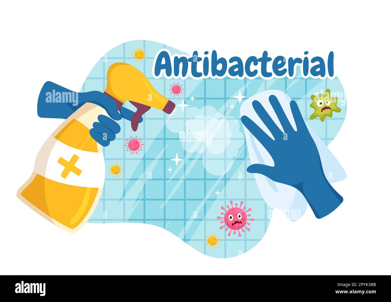 Illustration antibactérienne avec se laver les mains, virus infection ...