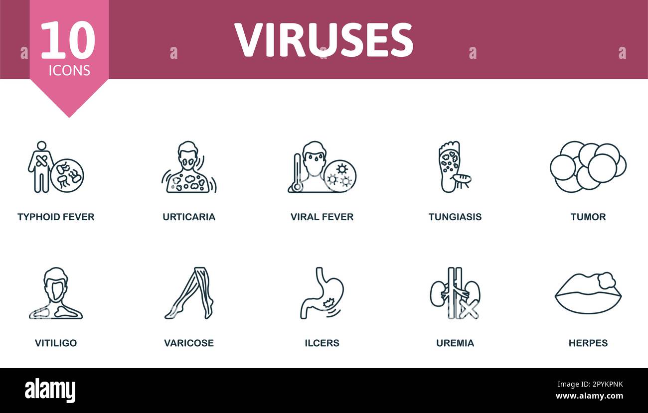 Ensemble de contours de virus. Icônes créatives : fièvre typhoïde ...
