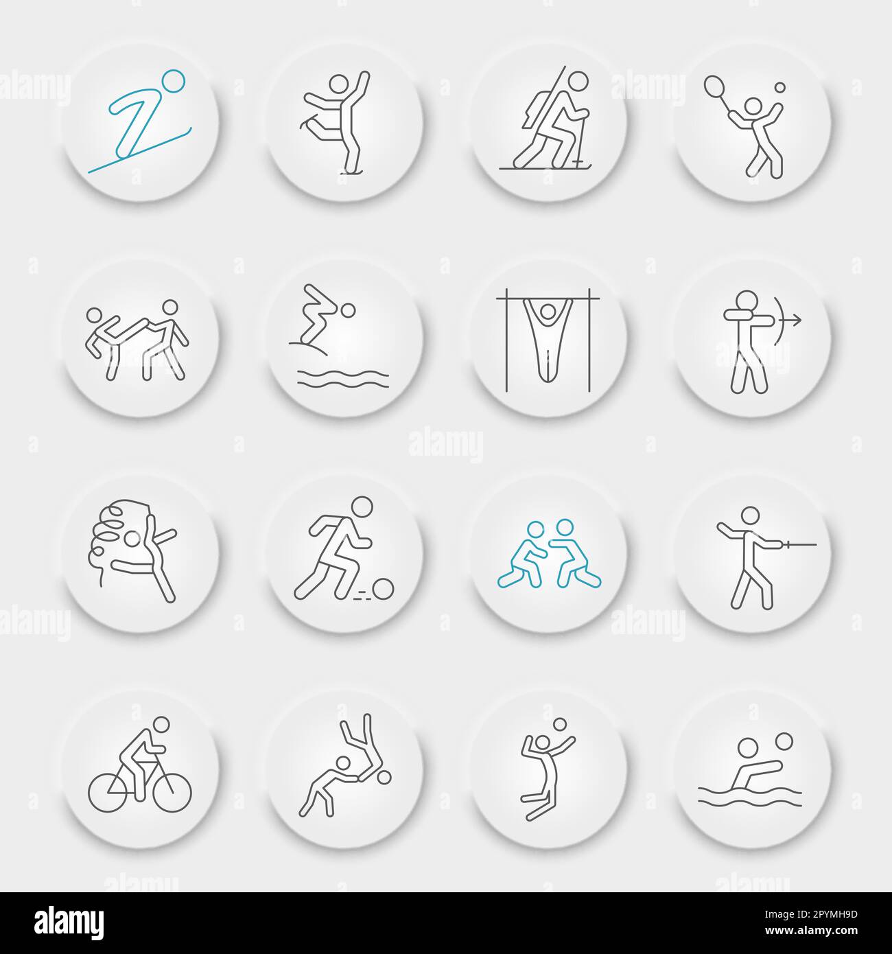 Jeu d'icônes de ligne de sport d'été, collection de symboles sportifs ...