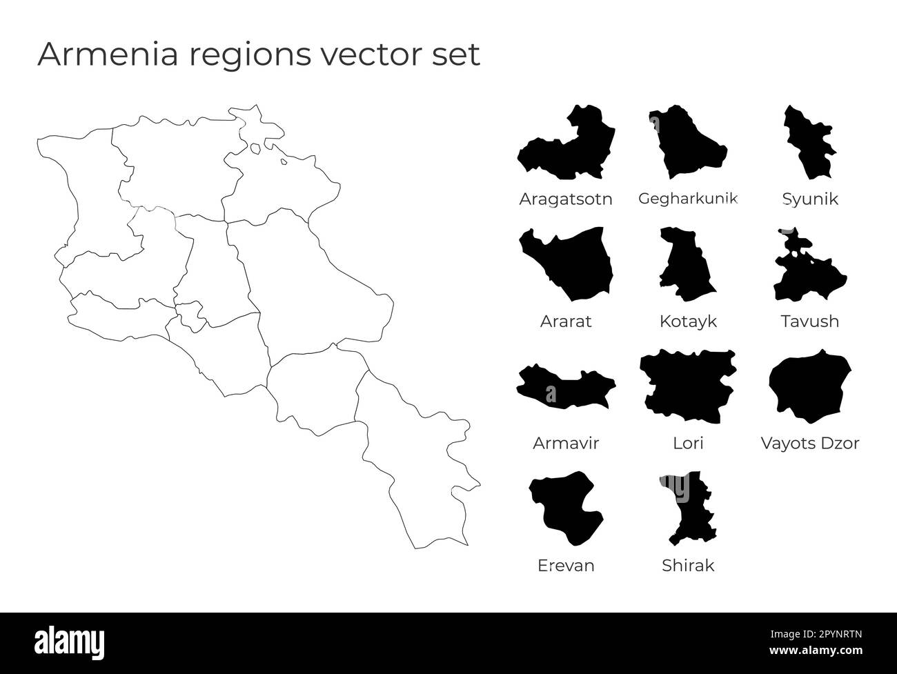 Carte Arménie avec les formes des régions. Carte vectorielle vierge du ...