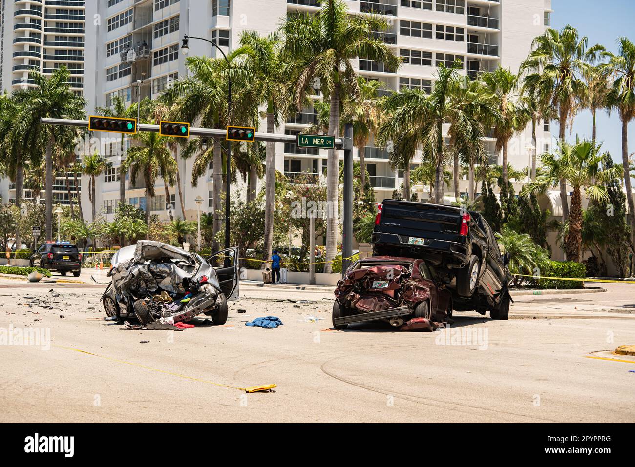 Miami, Floride, Etats-Unis - 4 mai 2023: Un terrible accident de ...