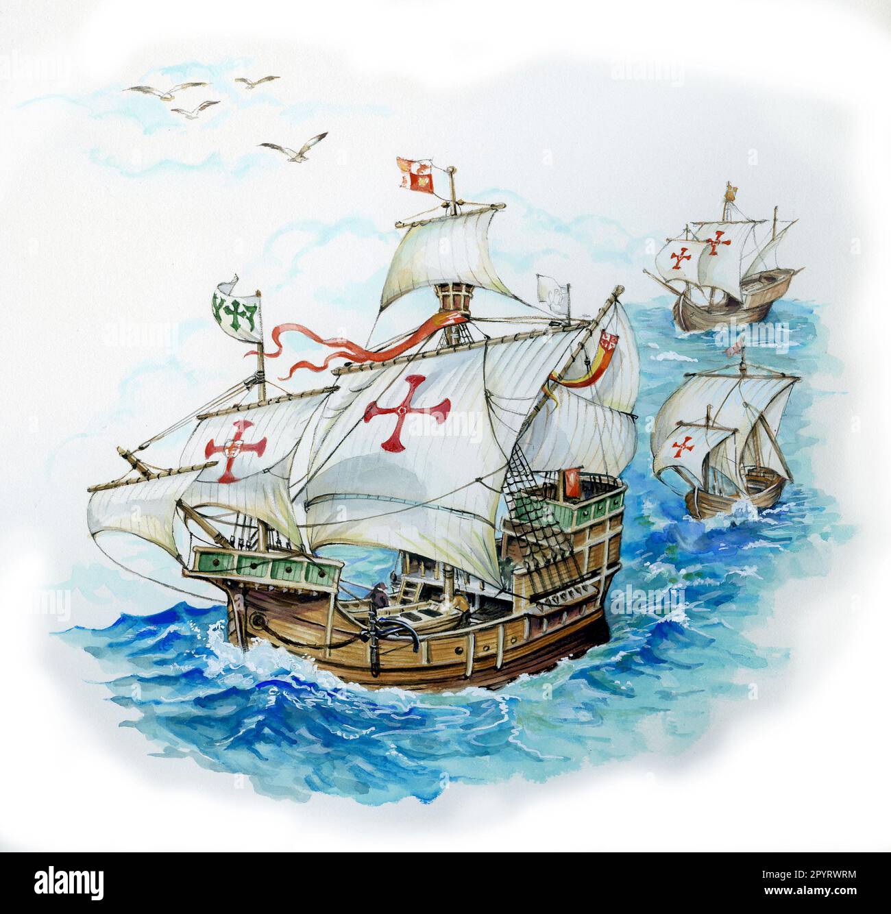 Général-Columbus 3 navires j Nina, Pinta et Santa Maria 1492 pg Photo ...