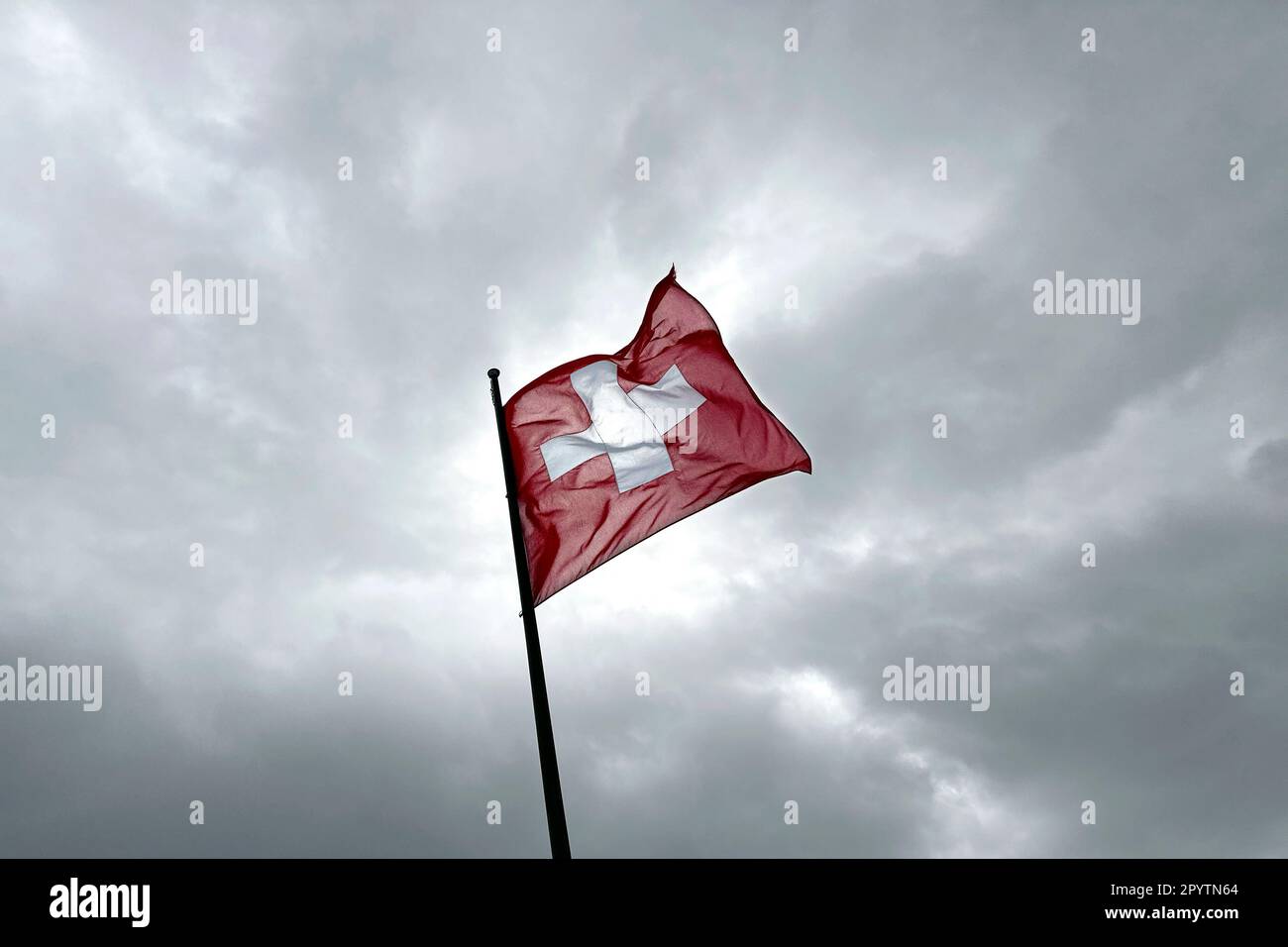 Drapeau suisse devant les alpes suisses Banque de photographies et d ...