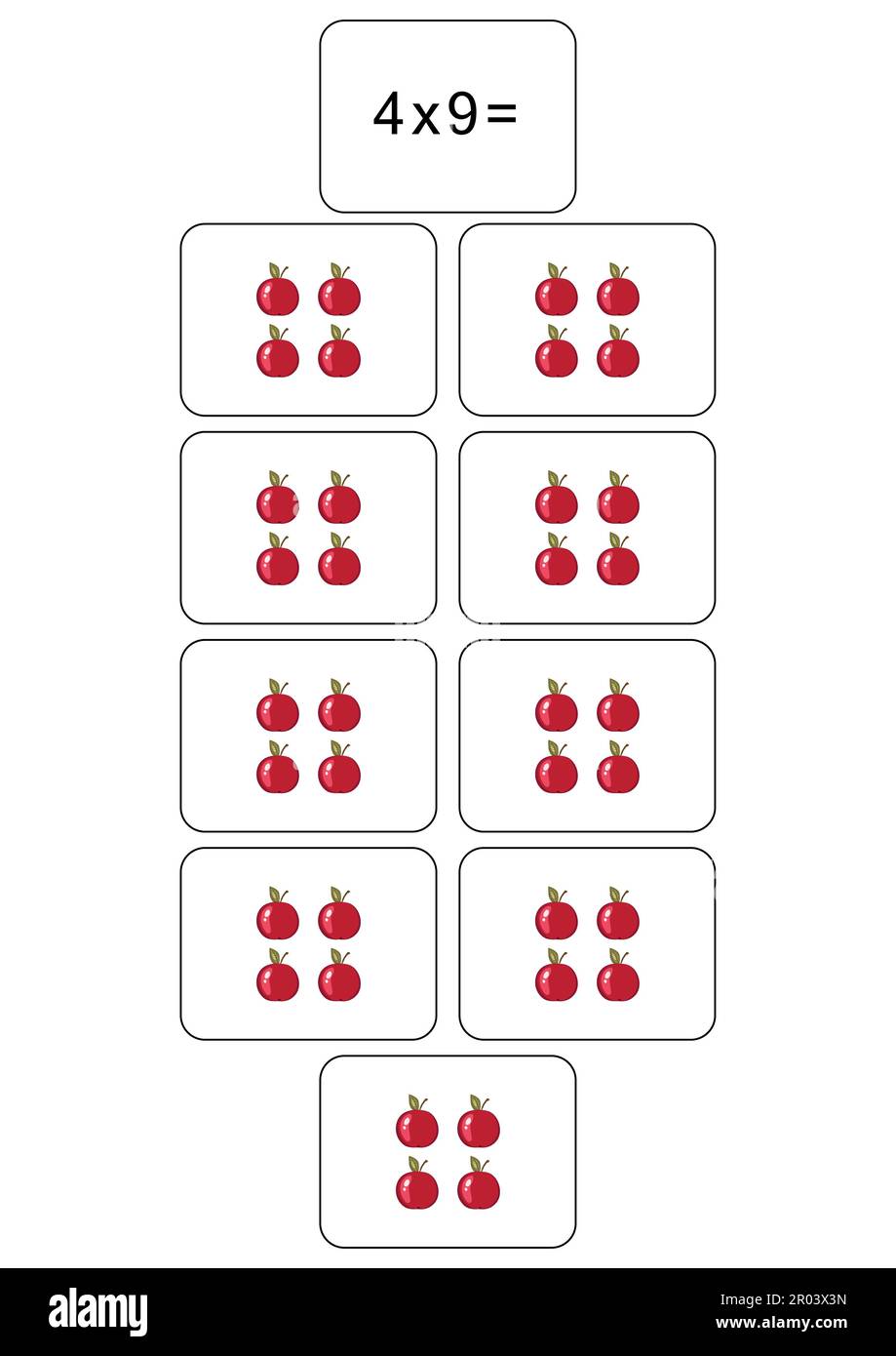 Table de multiplication de 4. Carte mathématique avec un exemple ...