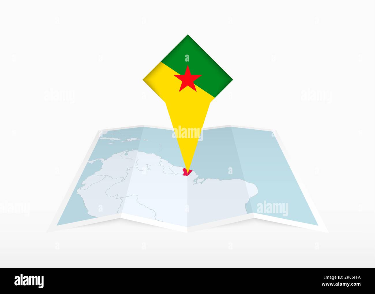 La Guyane française est représentée sur une carte papier pliée et un ...