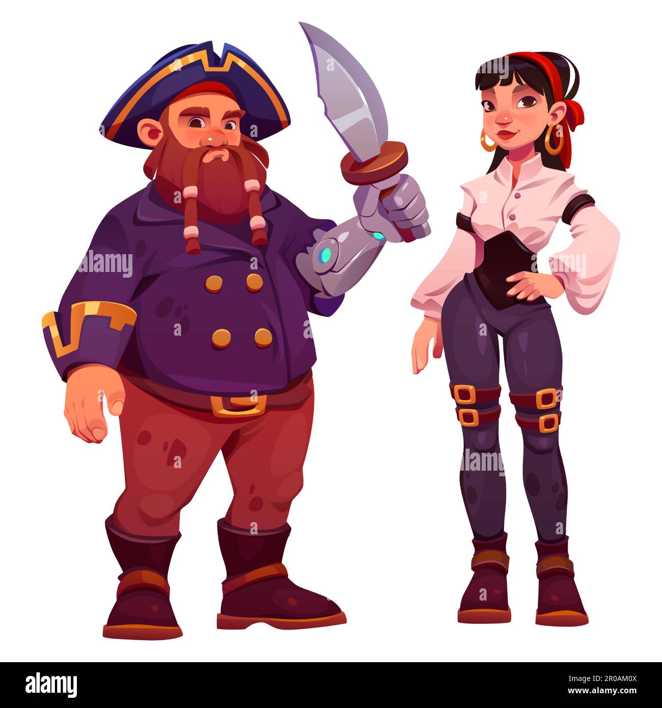 Personnages de pirate mâles et femelles isolés sur fond blanc ...