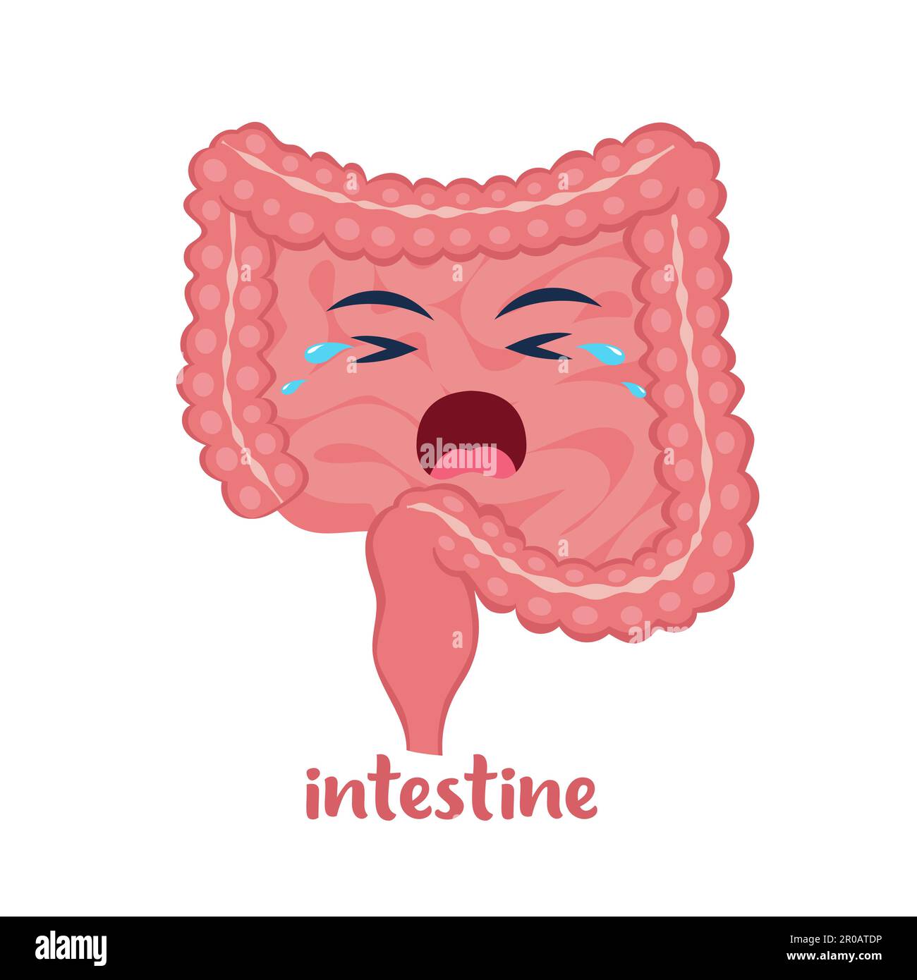 Intestin malade avec douleur ou maladie. Triste personnage de dessin ...