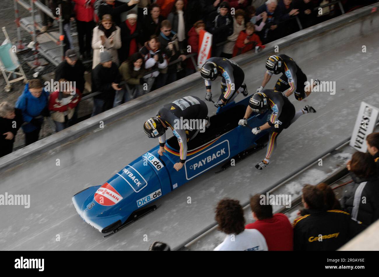 Andre Lange, Marc Kühne, Rene Hoppe, Martin Putze Aktion beim Start zum ...