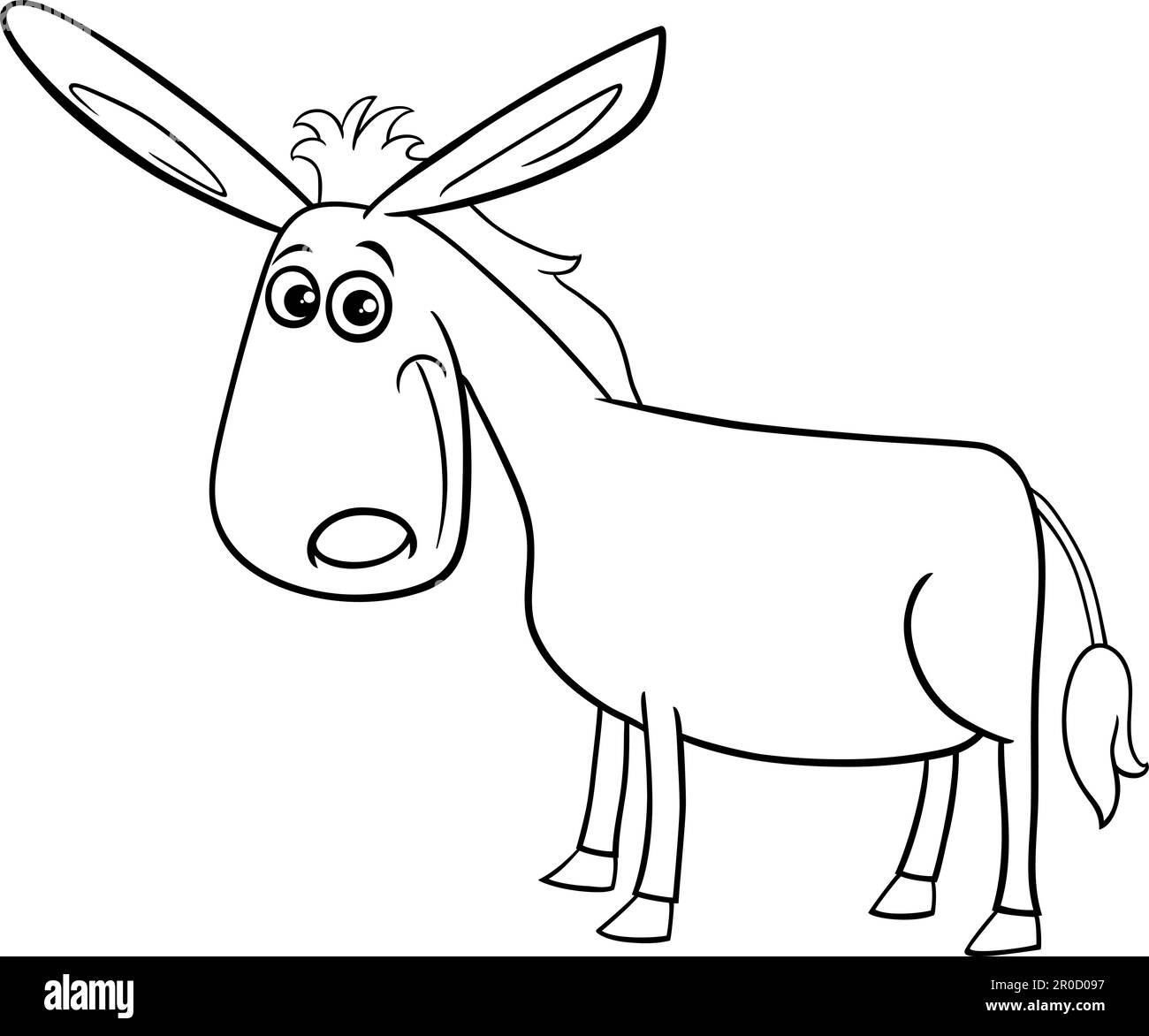 Dessin animé noir et blanc illustration de drôle âne ferme animal ...