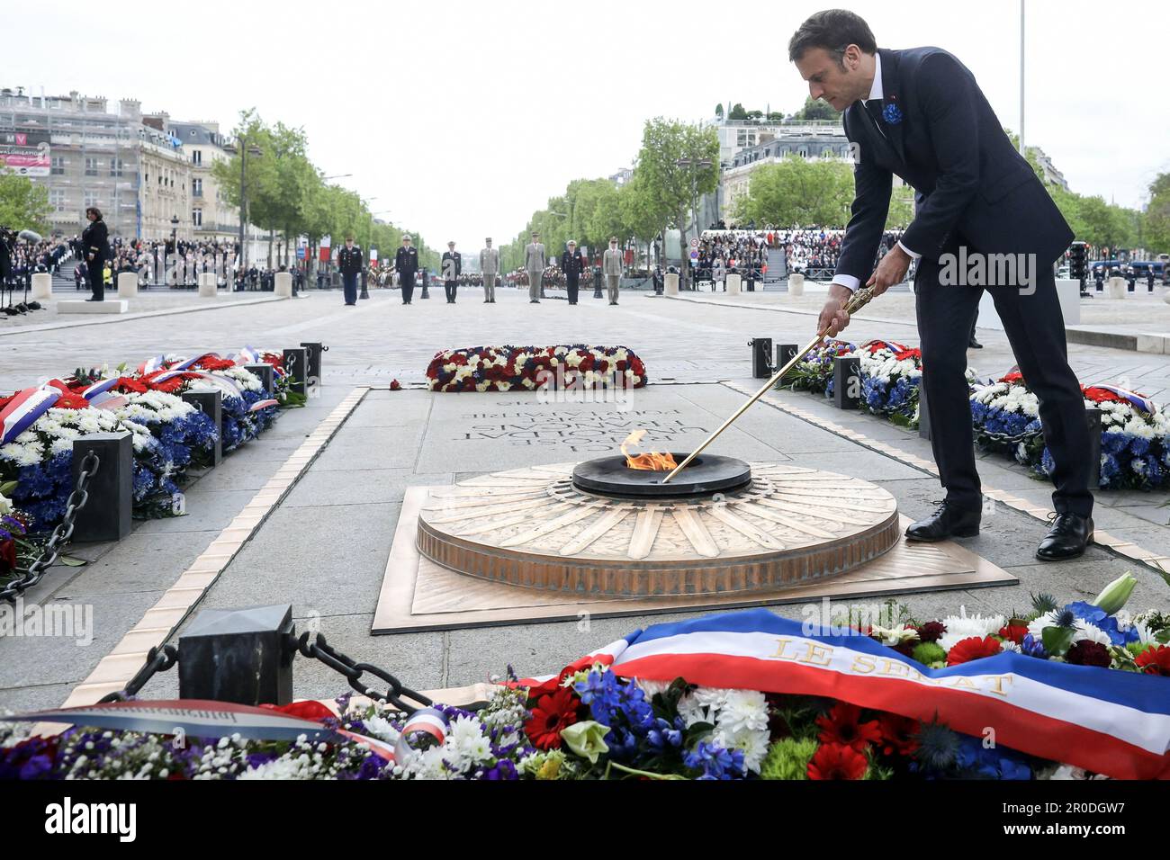 Le président de la république, Emmanuel Macron lors de l'hommage sur la ...