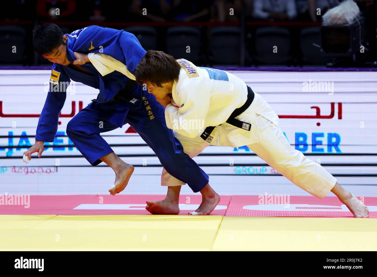 Stade Ali Bin Hamad Al Attiyah, Doha, Qatar. 8th mai 2023. (G-D) Joshiro Maruyama, Hifumi Abe ...