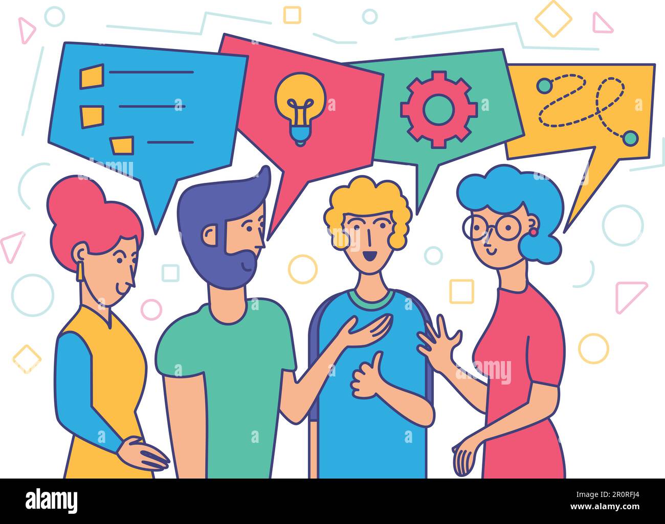 Les collègues font un brainstorming sur les illustrations dessinées à ...