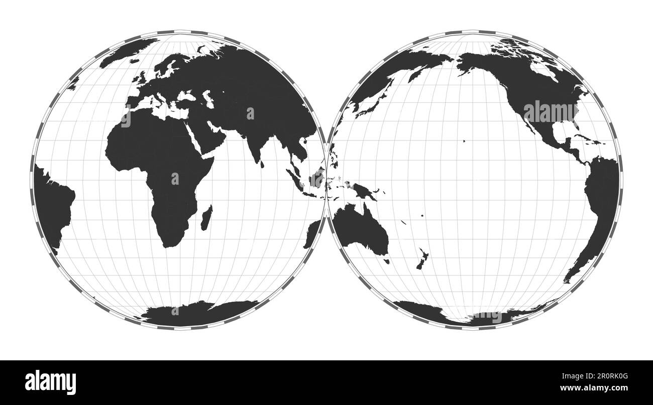 Carte du monde vectorielle. La projection de mollweide s'est interrompue en deux hémisphères de ...