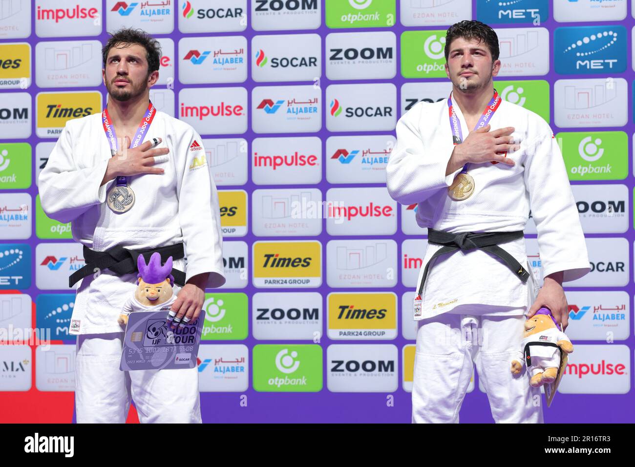 Stade Ali Bin Hamad Al Attiyah, Doha, Qatar. 11th mai 2023. (G-D) Lasha Bekauri, Luka Maisuradze ...