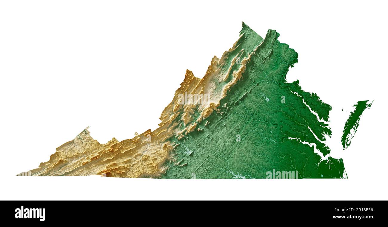 L'État américain de Virginie. Rendu 3D très détaillé de la carte de ...