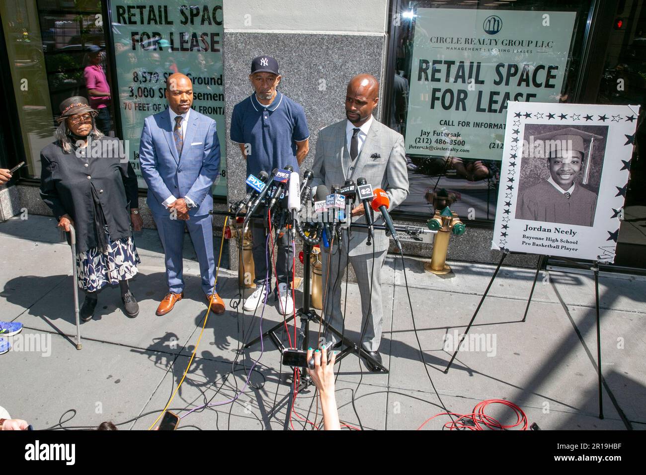 From right, attorney Donte Mills; Jordan Neely's father, Andre Zachery ...