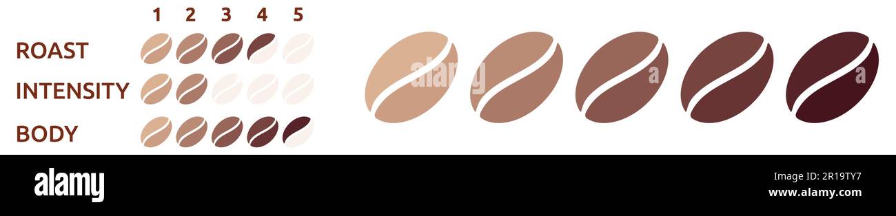 Échelle d'intensité du café, différents grains de couleur pour montrer ...