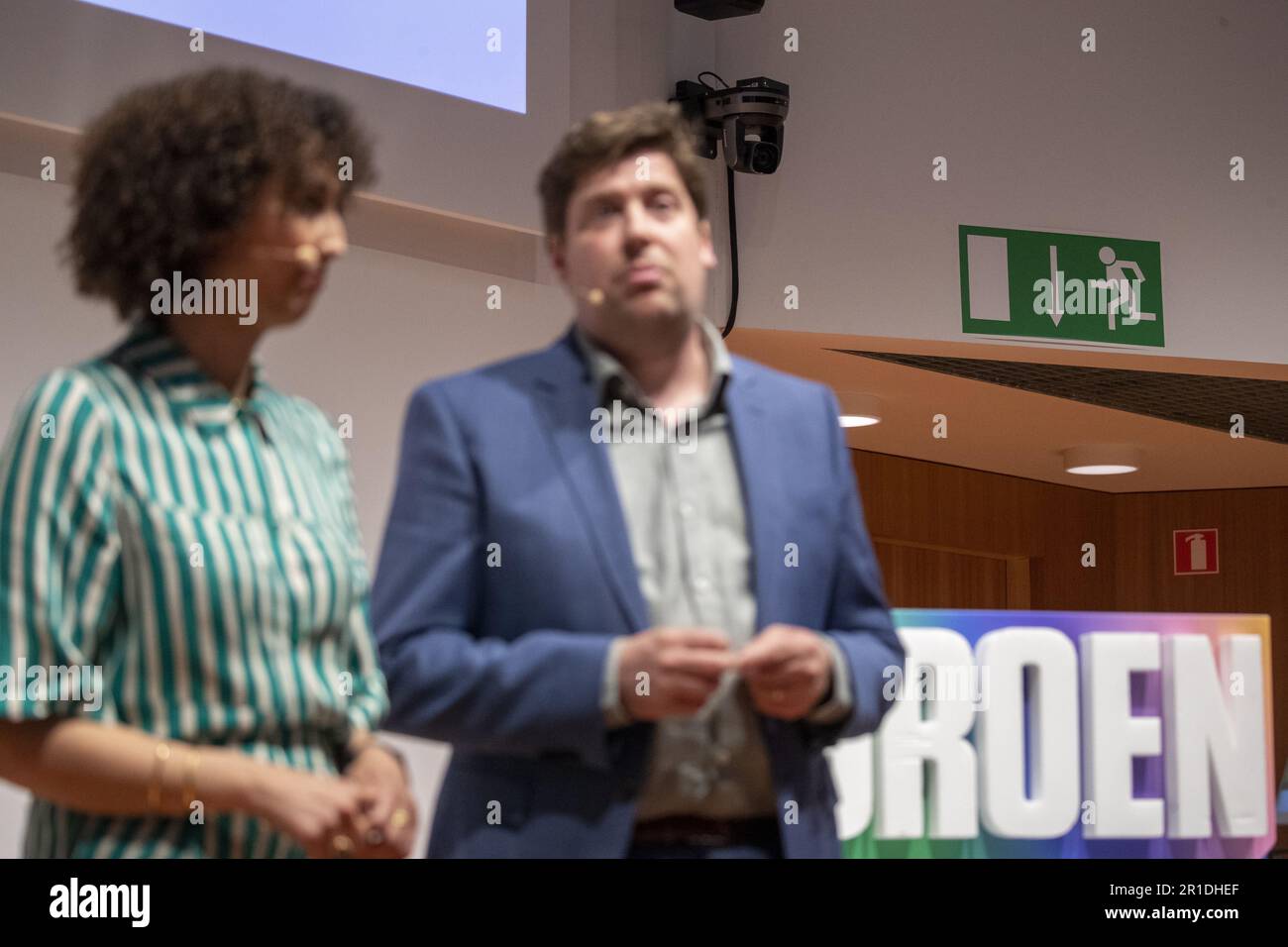 La co-présidente de Groen, Nadia Naji, et la co-présidente de Groen, Jeremie Vaneeckhout ...