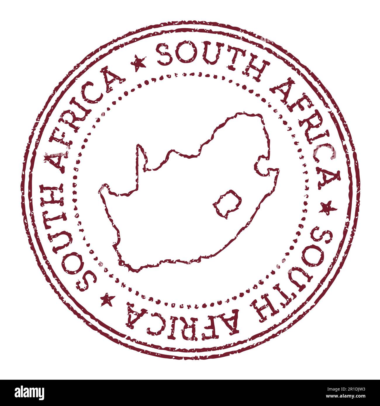 Timbre rond en caoutchouc de l'Afrique du Sud avec carte des pays ...