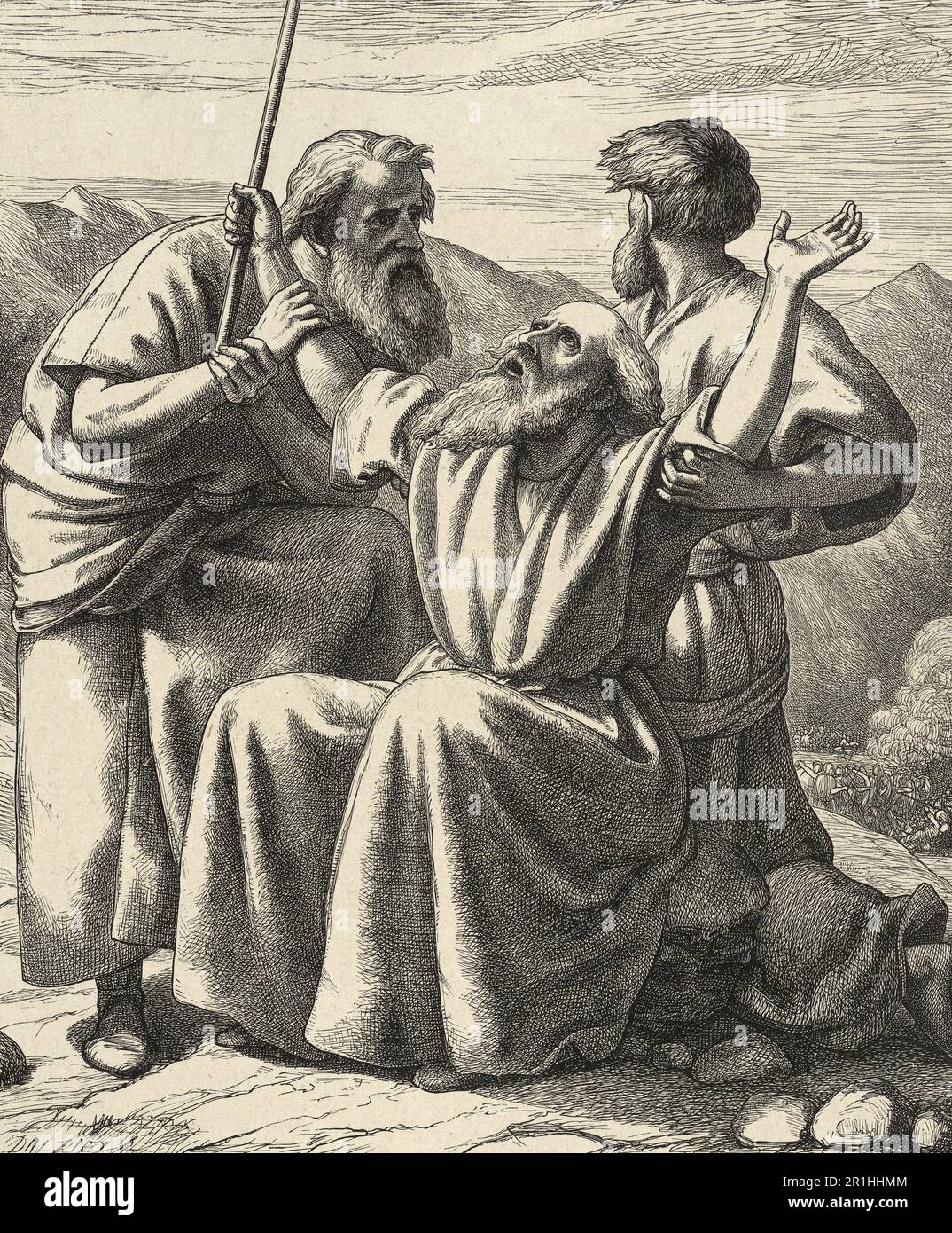 Histoire du Prophète Moïse, mains de Moïse tenu dans la prière, c. 1870 ...
