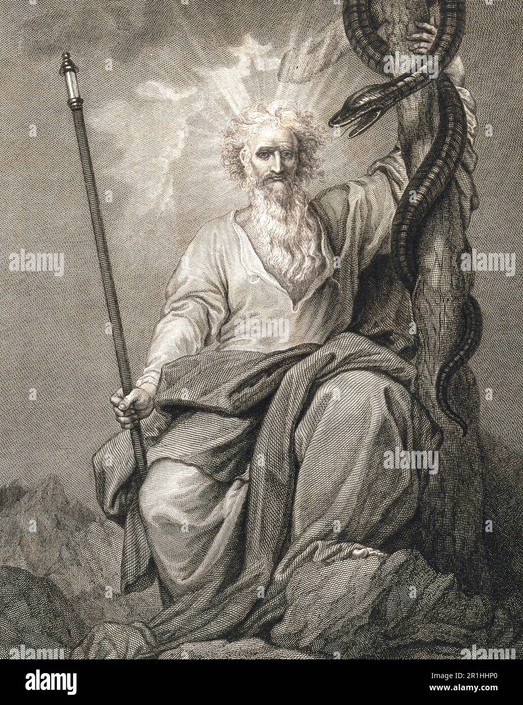 Histoire du Prophète Moïse, Moïse avec son personnel et son serpent ...