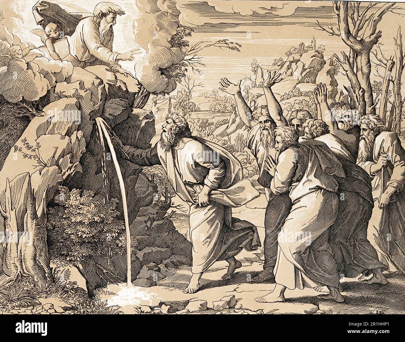 Histoire du Prophète Moïse, Moïse fraise le rocher pour donner de l'eau ...