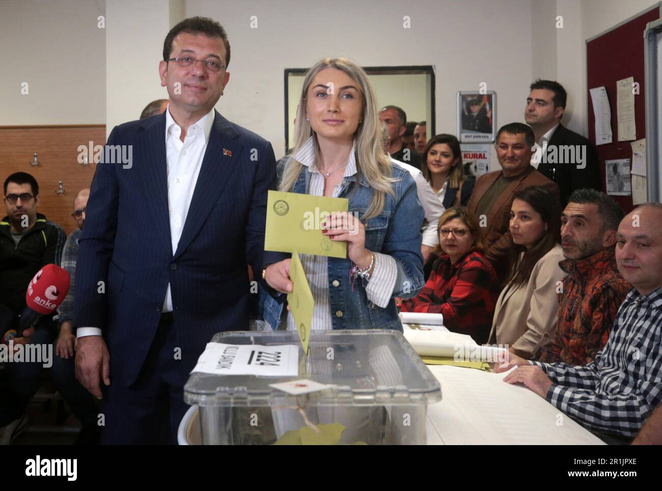 Istanbul Mayor Ekrem Imamoglu and his wife Dilek Imamoglu vote at a ...