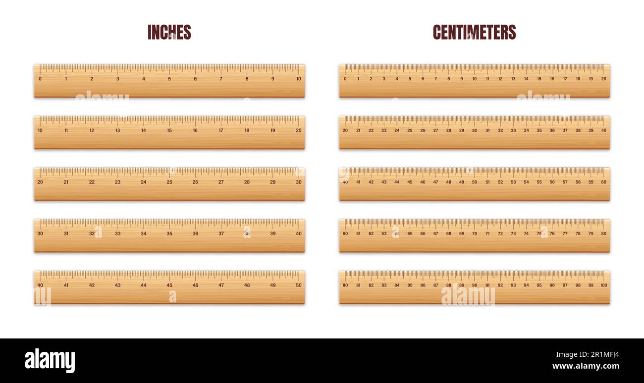 Différentes règles en bois réalistes avec échelle de mesure et ...