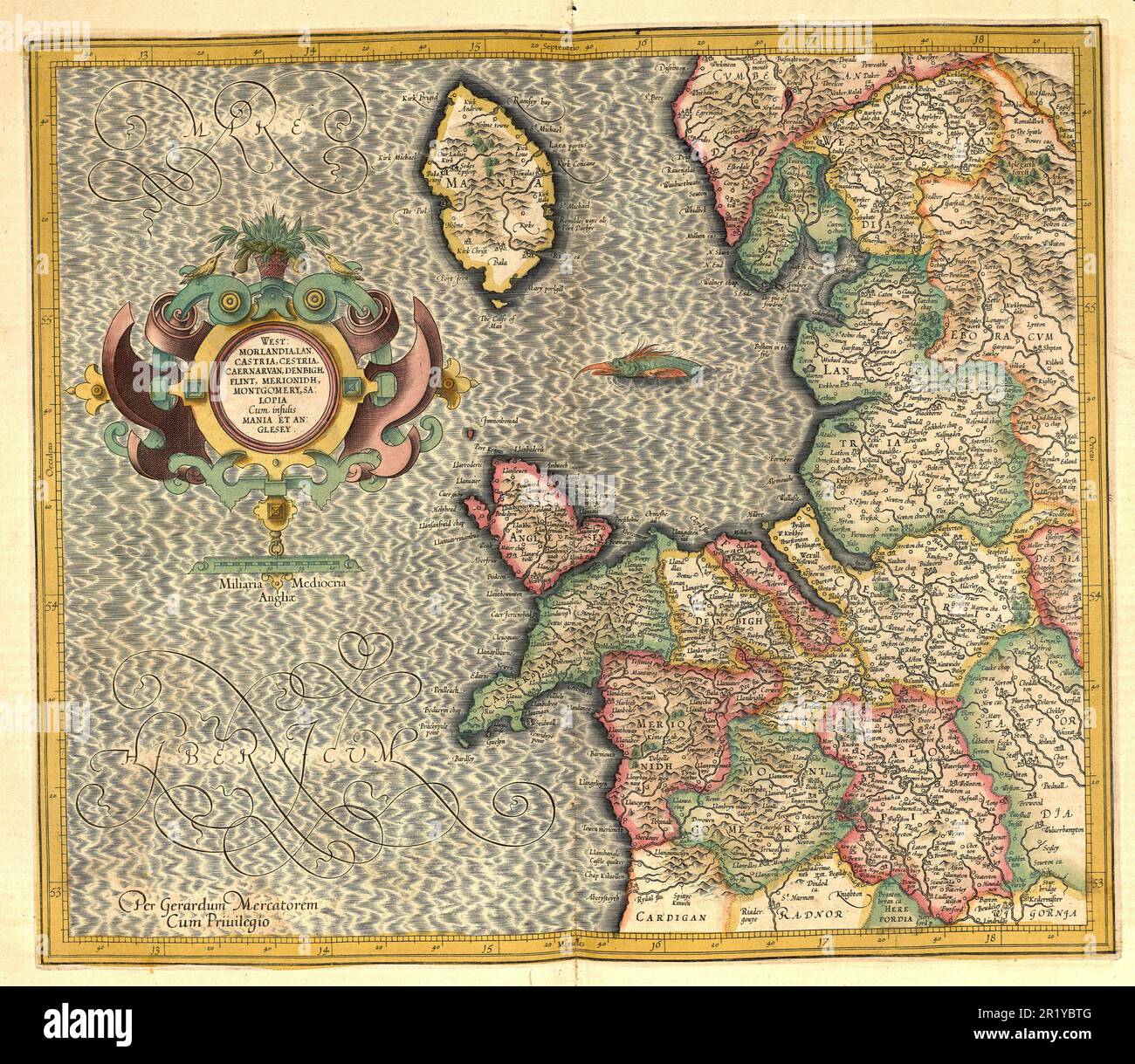 Atlas, carte de 1623, Ouest de l'Angleterre, Ile de Man, numériquement ...