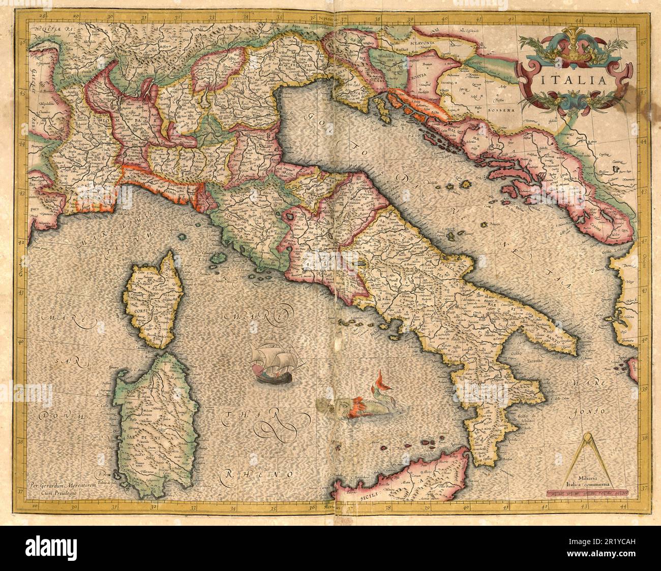 Atlas, carte de 1623, Italie, reproduction numériquement restaurée à ...