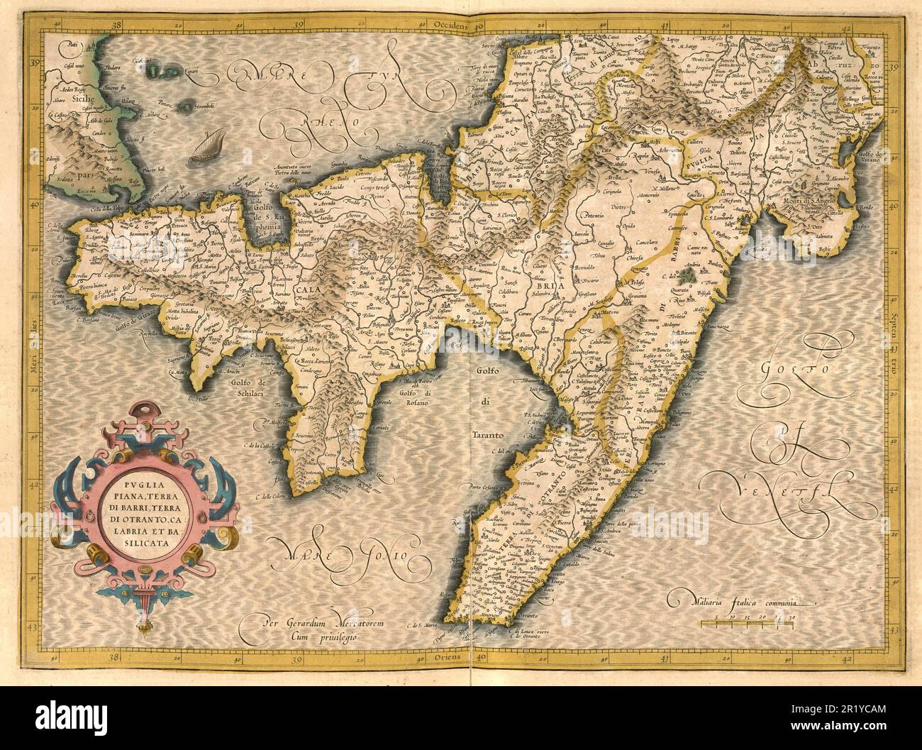 Atlas, carte de 1623, Pouilles, Basilicate, Italie, Reproduction ...