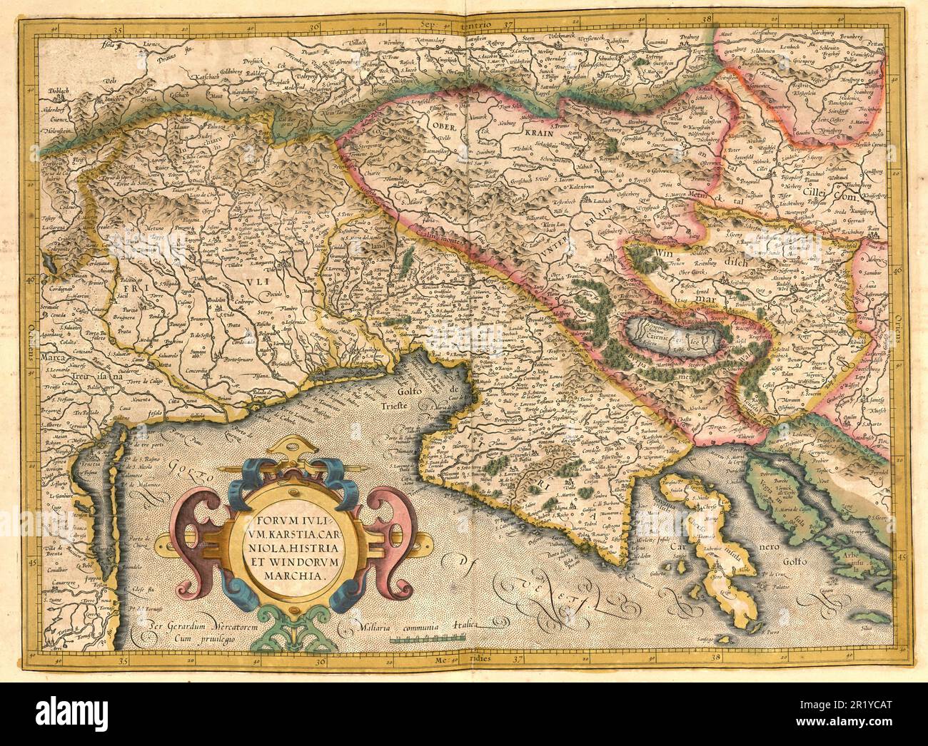Atlas, carte de 1623, Golfe de Trieste, Italie, Istrie, Reproduction ...