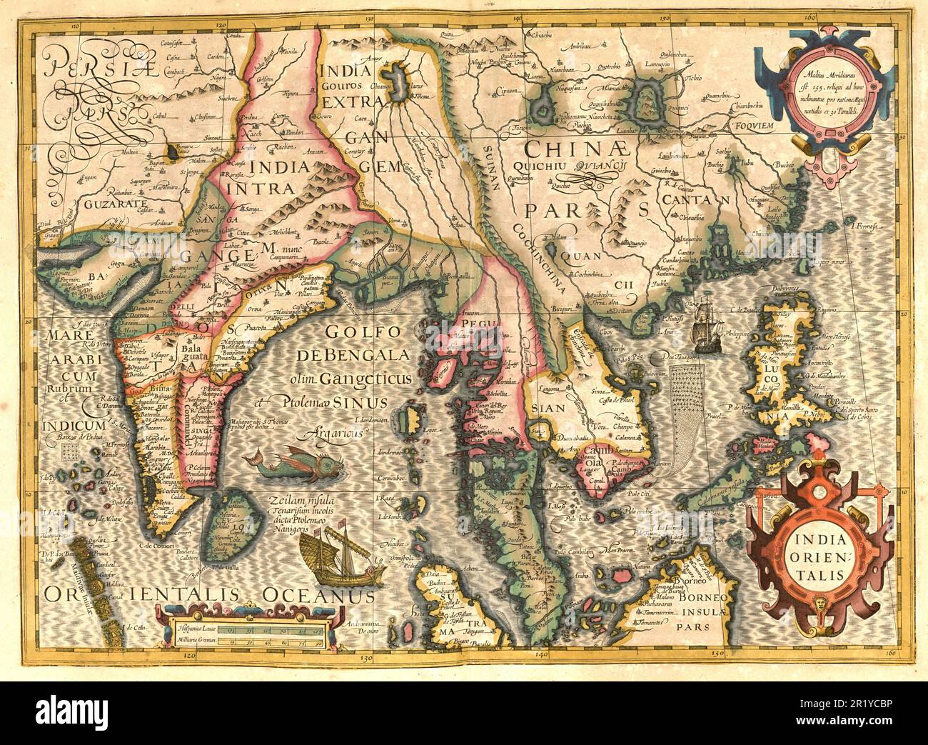 Atlas, carte de 1623, Baie du Bengale, Inde, Siam, Thaïlande, Sumatra ...